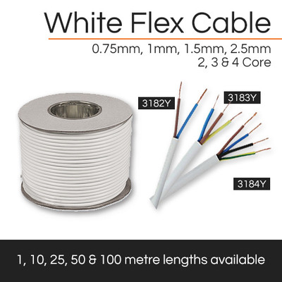 White Flex Cable | 2, 3 & 4 Core | 0.75mm - 2.5mm | 1M, 5M, 10M, 25M ...