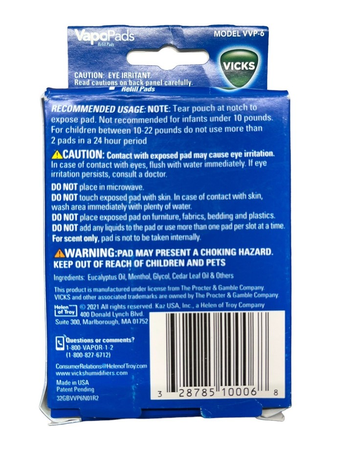 1 PACK Vicks VapoPads 6 total Soothing Menthol Vapor Refill Scent Pads VVP-6 328785100068| eBay