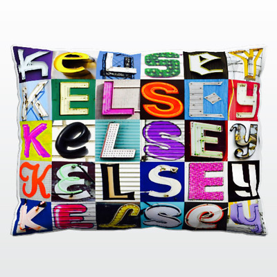 Personalized Pillow featuring the name KELSEY in photos of sign letters ...