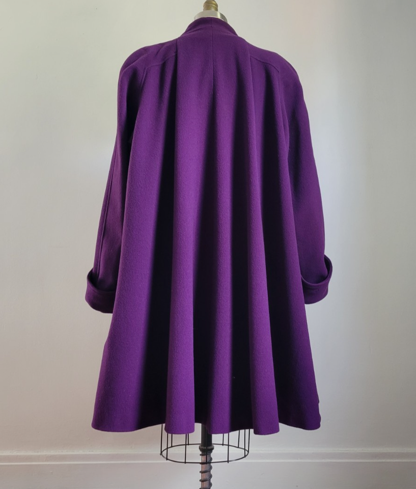 VTG PURPLE WOOL BLEND SWING COAT with DEEP CUFF SLEEVES & SHAWL FRONT OPENING | eBay