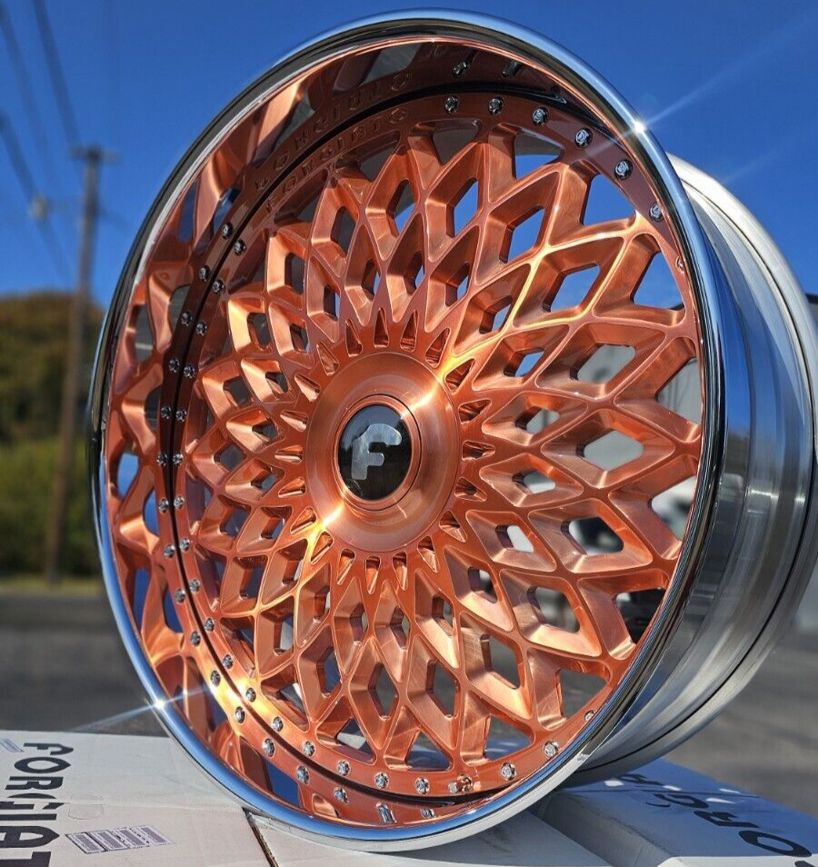 26" Inch Rose Gold Forgiato Sona 5x120 5x127 XL Floating Cap 3pc Wheels ...