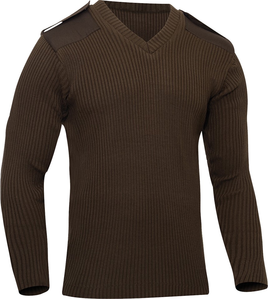 V Neck Acrylic Uniform Sweater Military Commando Army Epaulets Thick ...