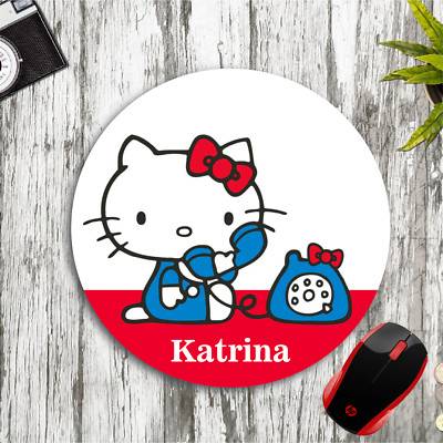 HELLO KITTY TALKING ON PHONE PERSONALIZED W/ NAME NEOPRENE MOUSE PAD ...