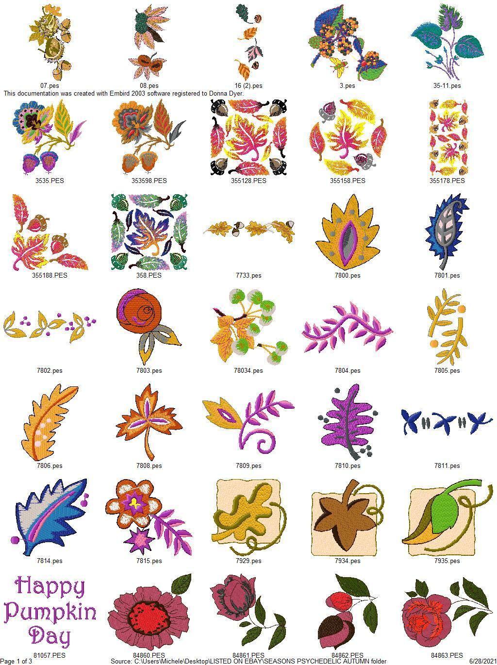96 FALL SEASON AUTUMN EMBROIDERY MACHINE DESIGNS COLLECTION PES USB | eBay