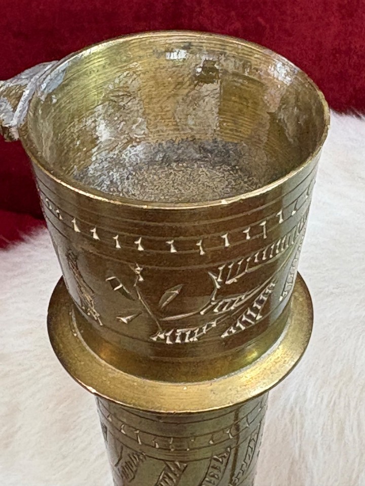 VINTAGE MIDDLE EASTERN STYLE ETCHED BRASS EWER DECORATIVE PITCHER | eBay