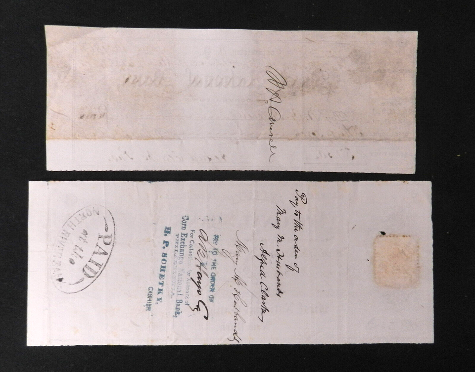 (2) 1800's Cancelled Checks First National Bank Cooperstown NY Lot | eBay