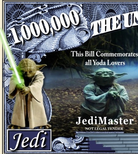 Star Wars Jedi Yoda Million Dollar Bill Funny Money $ Novelty Note ...
