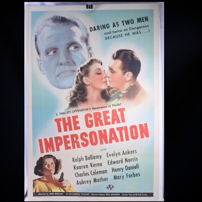 Great Impersonation 1942 Movie Poster 27" x 41" Universal Picture Ralph ...