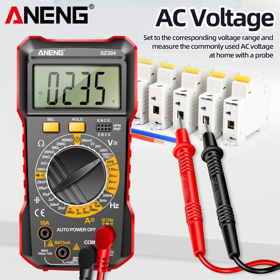 Digital Multimeter Voltmeter AC DC Volt Meter Ohmmeter Auto Range ...