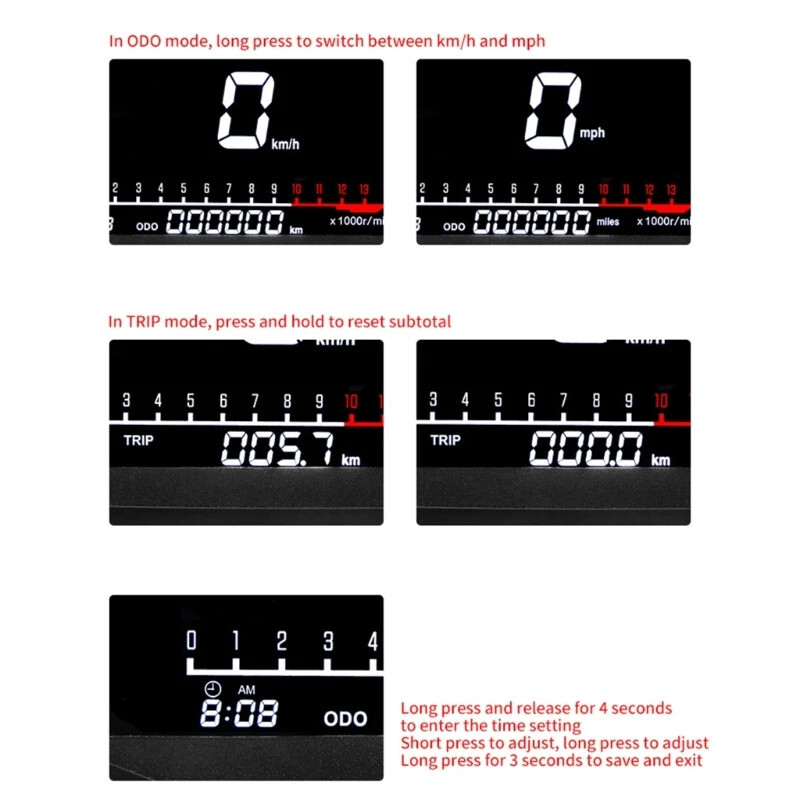 Universal Motorcycle Digital Dash Digital Panel LED LCD Speedometer ...