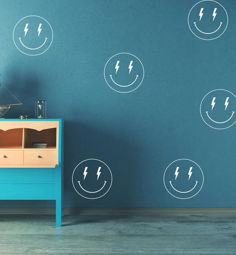 Set of 6 Smiley Face Wall Decals with Lightning Bolt Eyes 10x10 or ...