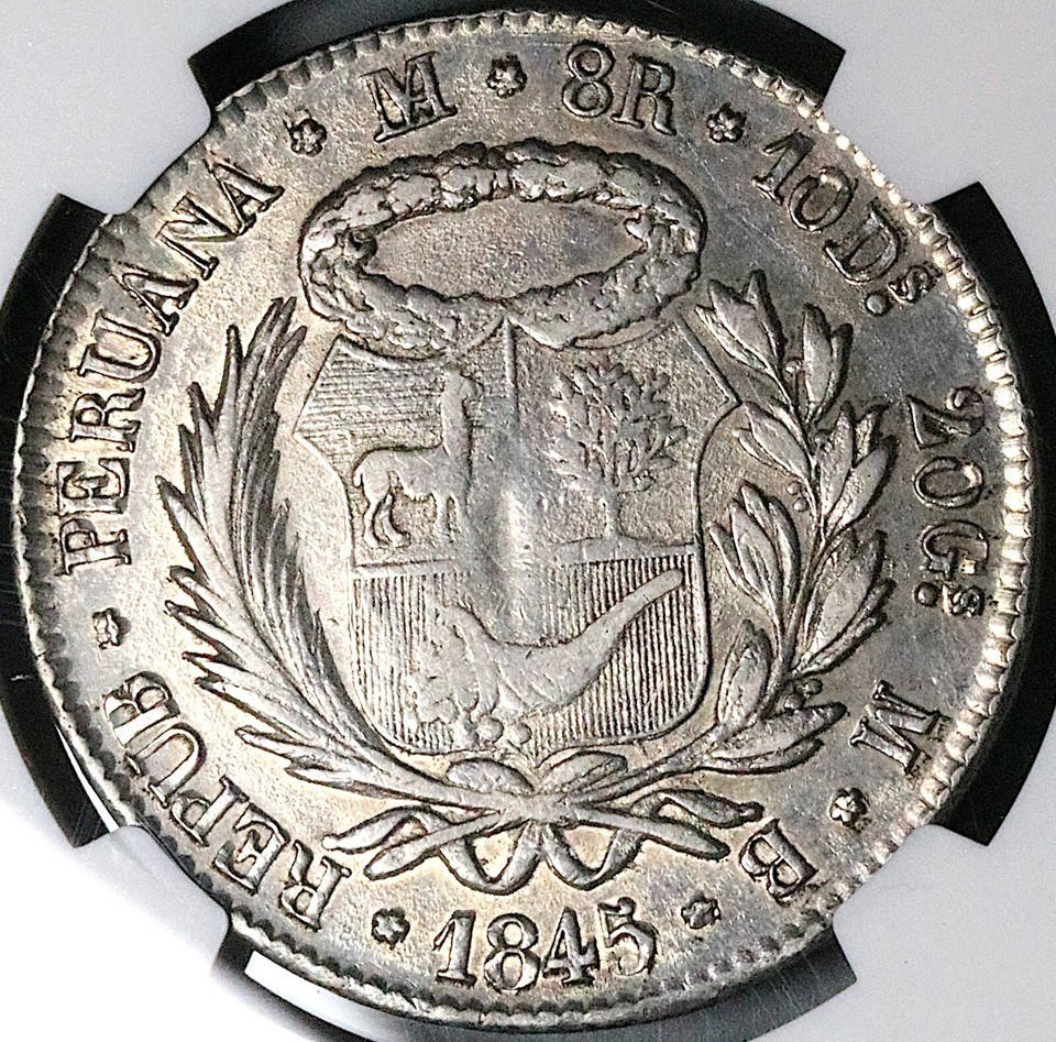 1845 NGC XF 45 Peru LIMA 8 Reales Standing Liberty Silver Coin ...