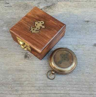 Pocket Compass With Hardwood Polished Anchor Engraved Compass | eBay