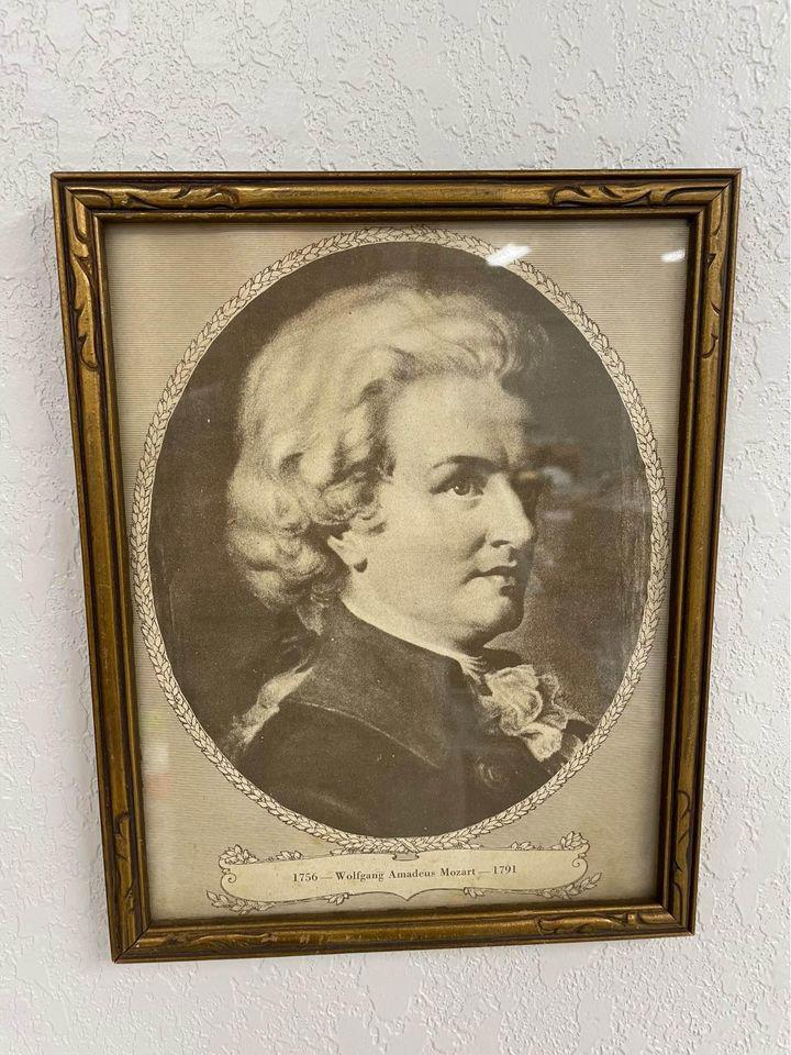 VTG Black White Gold Framed Wolfgang Amadeus Mozart Print Art Wall ...