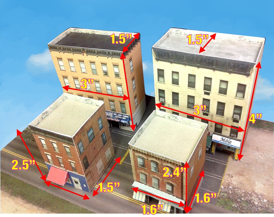 N Scale Buildings - Downtown apartments with shops Cardstock kit set ...