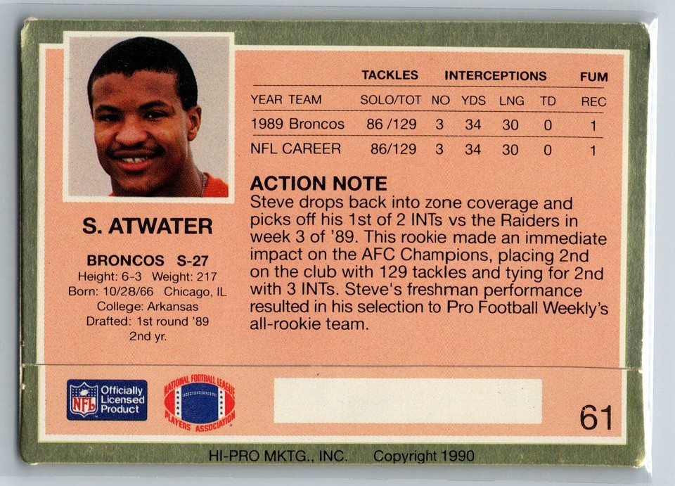 1990 Action Packed Steve Atwater Denver Broncos #61 | eBay