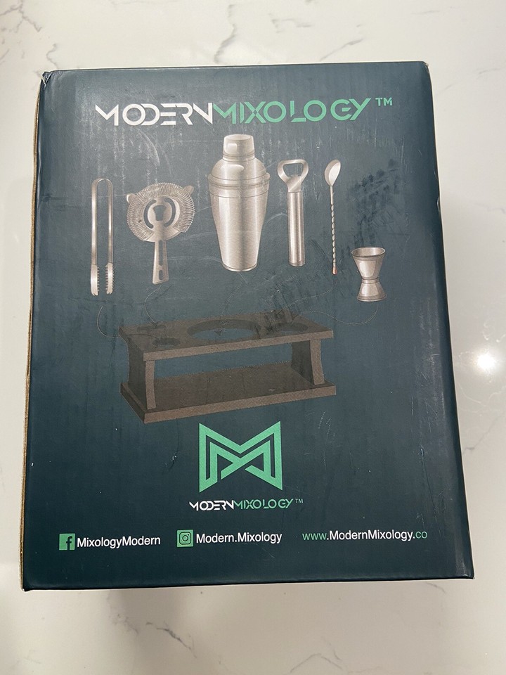 Modern Mixology 7 Piece Professional Bartender Cocktail Shaker Set Wood ...