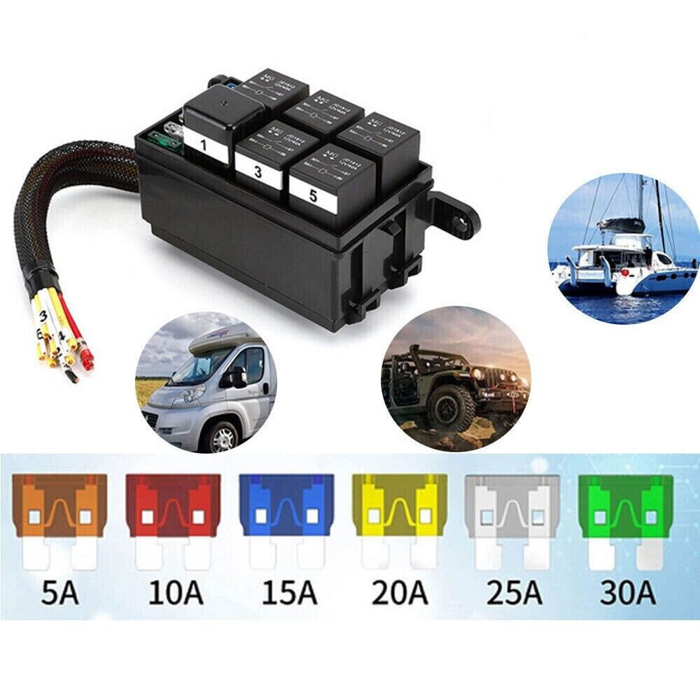 6-Way 24V Auto Waterproof Fuse Relay Holder Box Block 40A Relays with ...