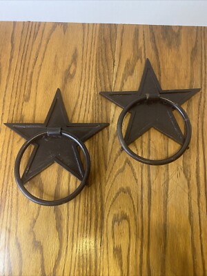 Pair Cast Iron Star Shape His & Hers Towel Ring Wall Hanging Black Aged ...