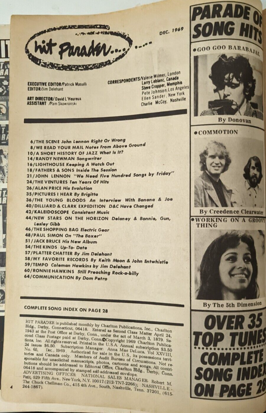 Hit Parader Magazine December 1969 John Lennon, Paul Simon, Youngbloods ...