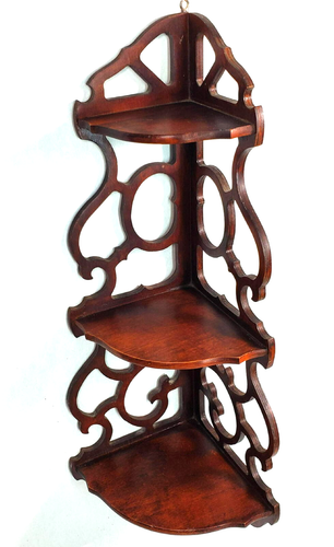 Corner Shelf Mahogany Scroll Work Ornate 3 Shelves 22" | eBay