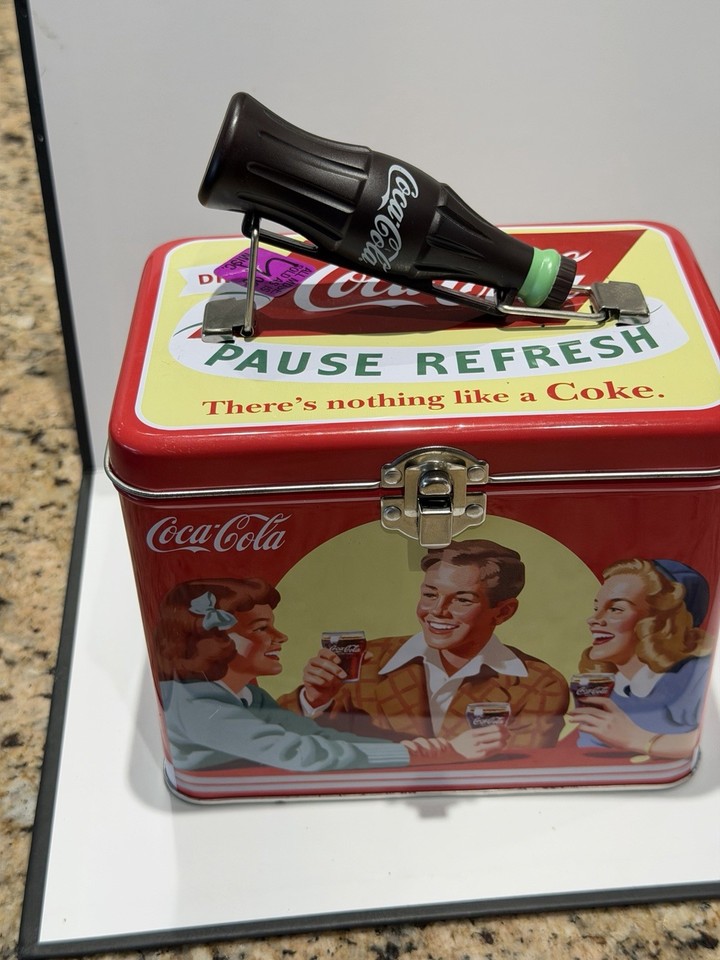 Coca-Cola Advertising Tin Box with Bottle Handle and Soda Graphics | eBay