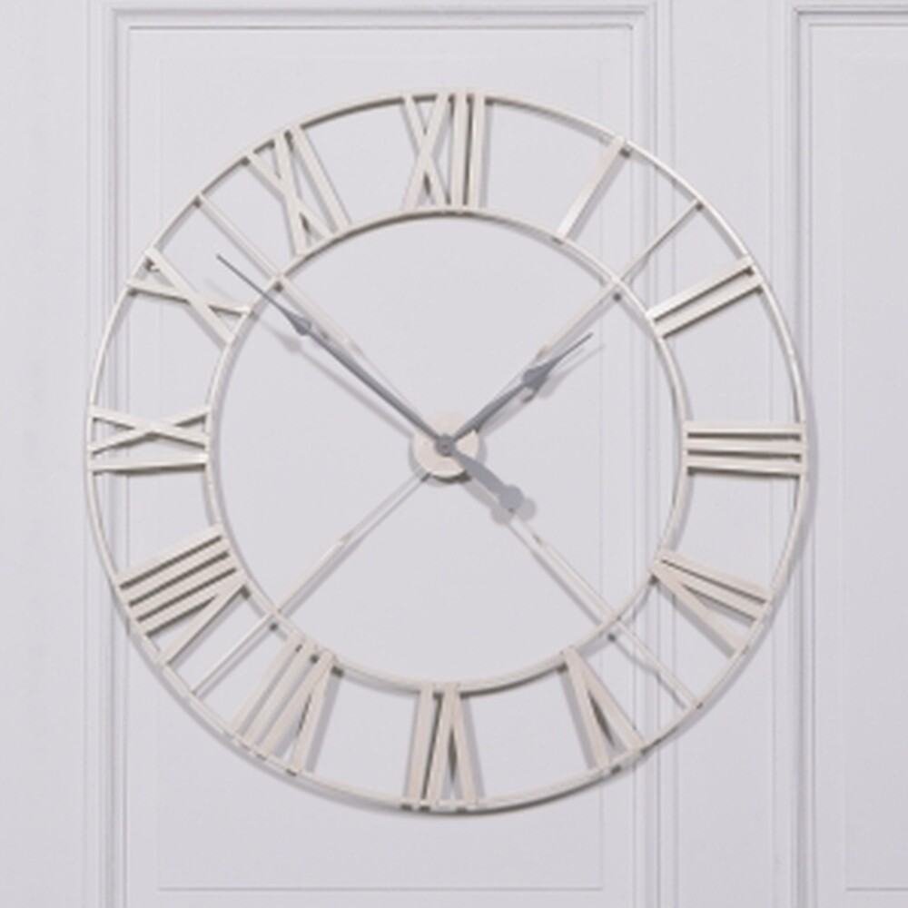 Extra Large 110cm Vintage Cream Metal Roman Numeral Wall Clock Limited ...
