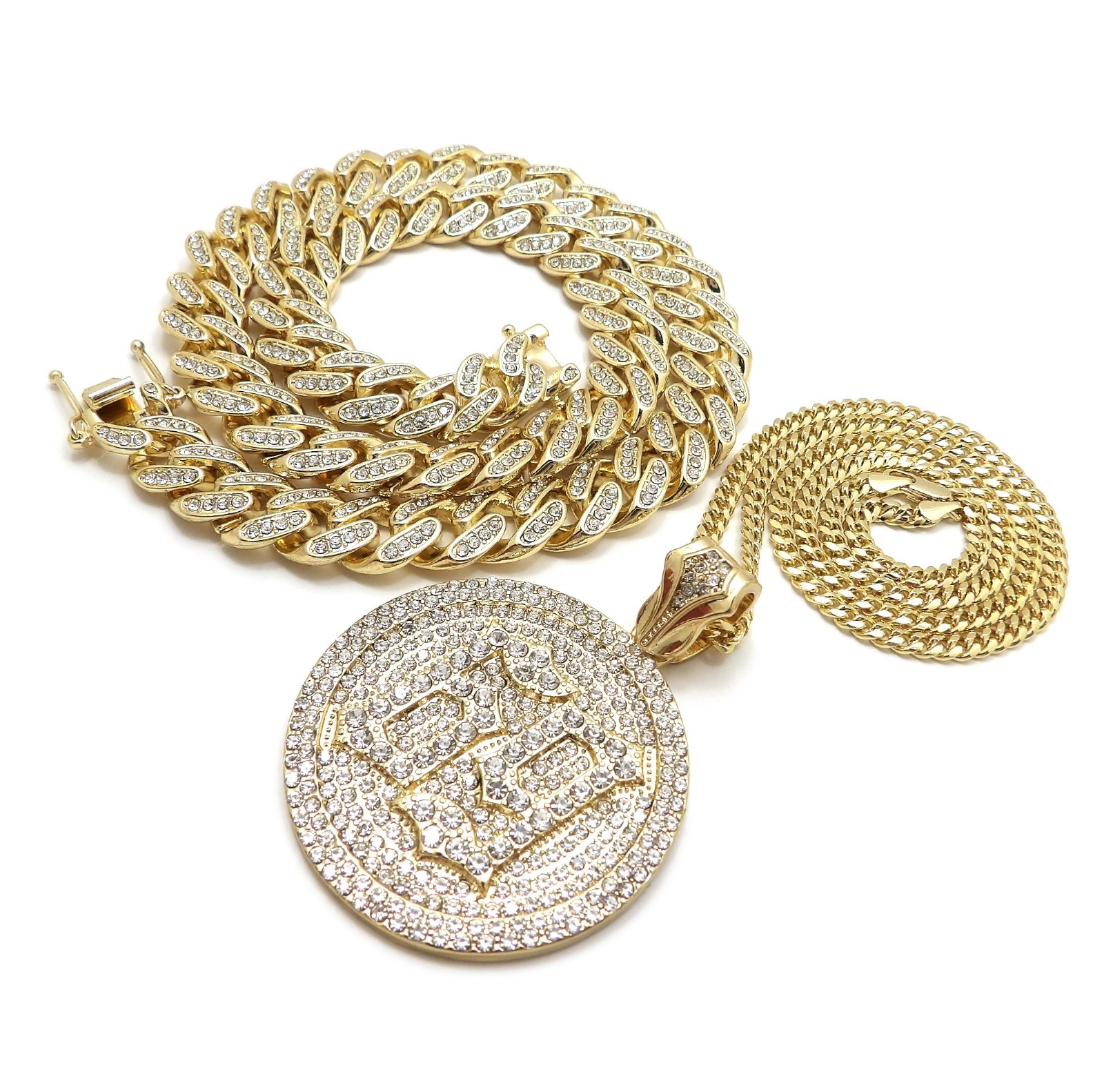 Hip Hop Gold PT 6ix9ine 69 Necklace & 12mm 18" Full Iced Cuban Choker ...
