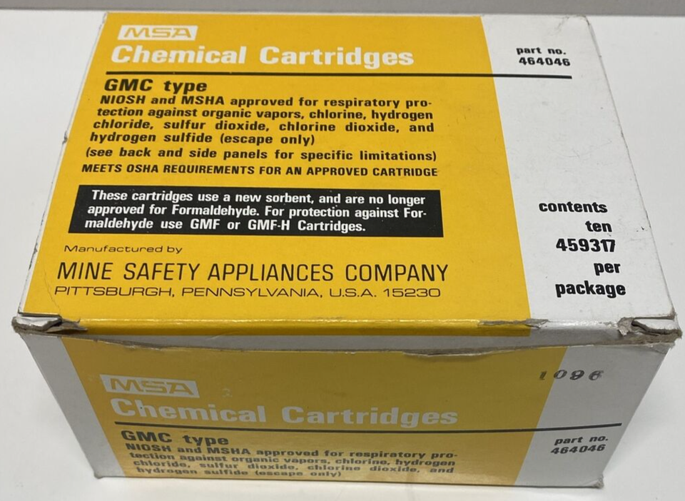 MSA GMC Type Chemical Cartridges 464046 Osha Approved - bulk qtys ...