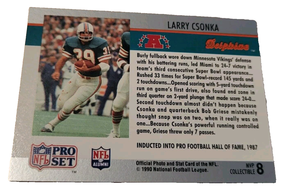 1990 Pro Set #8 Larry Csonka Super Bowl MVP Miami Dolphins NFL Football ...