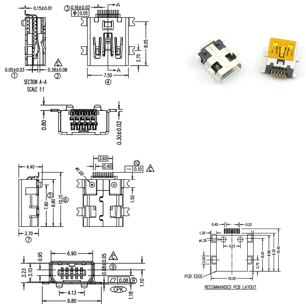 10Pcs Mini USB 10 Pin 10P Female SMT SMD Socket Connector Power Plug ...