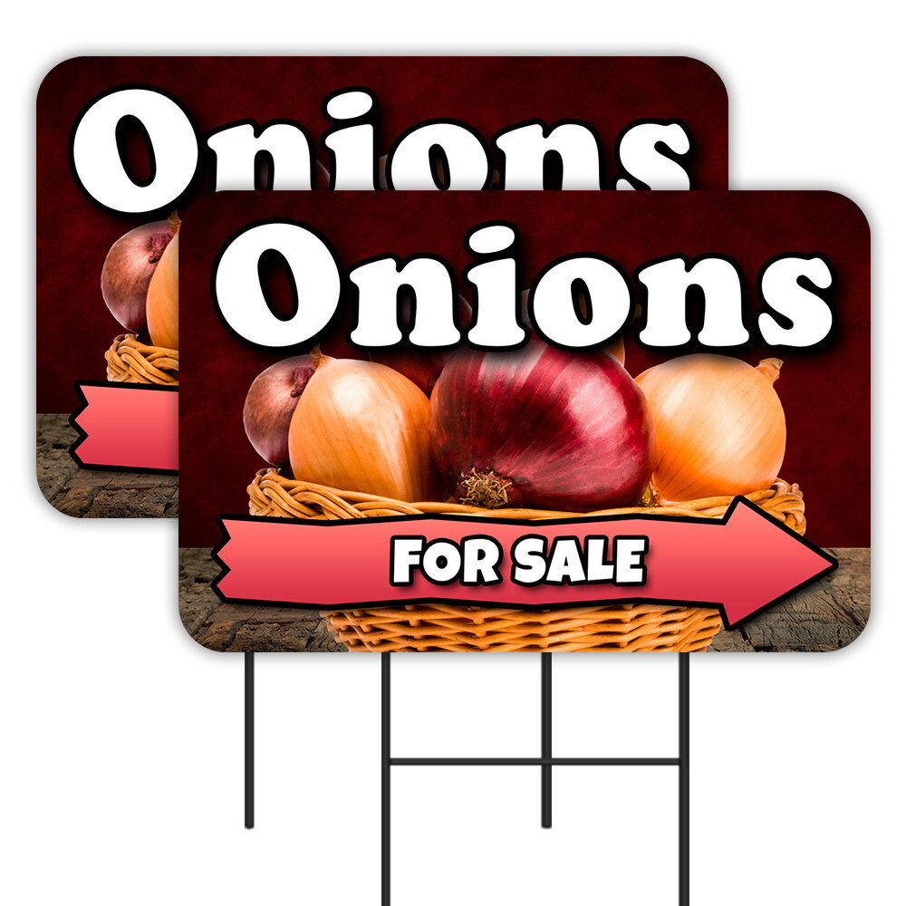 Onions 2 Pack Double-Sided Yard Signs 16" x 24" with Metal Stakes (Made ...