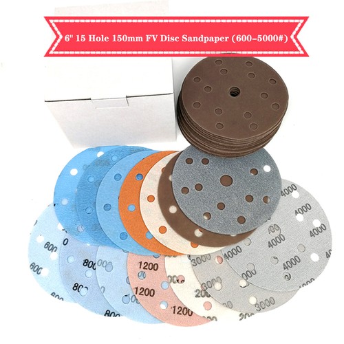 6" 15 Hole 150mm FV Wet/Dry Sanding Disc Sandpaper Pads Grit 600-5000 ...