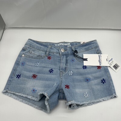 Wallflower Jean Shorts Girls Size 12 Embroidered Flowers Light Wash ...
