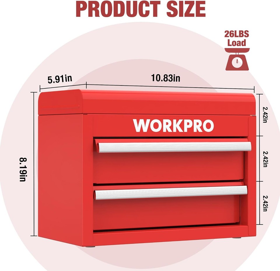 WORKPRO Mini Metal Tool Box Top Storage Multi-Color w/2 Drawers ...