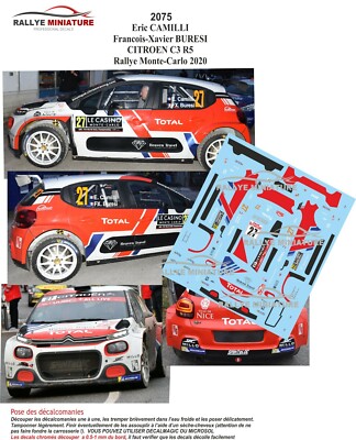 DECALS 1/43 REF 2075 CITROEN C3 CAMILLI RALLYE MONTE CARLO 2020 WRC ...