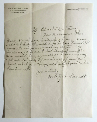 Antique Letterhead From John Bennett MD Friendly West Virginia Wild Cat ...