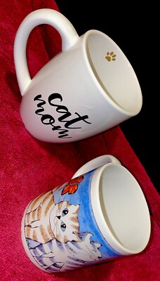 Mix Lot Of 2 - White Coffee Cat Mom Mug & Cats With Butterflies Coffee ...