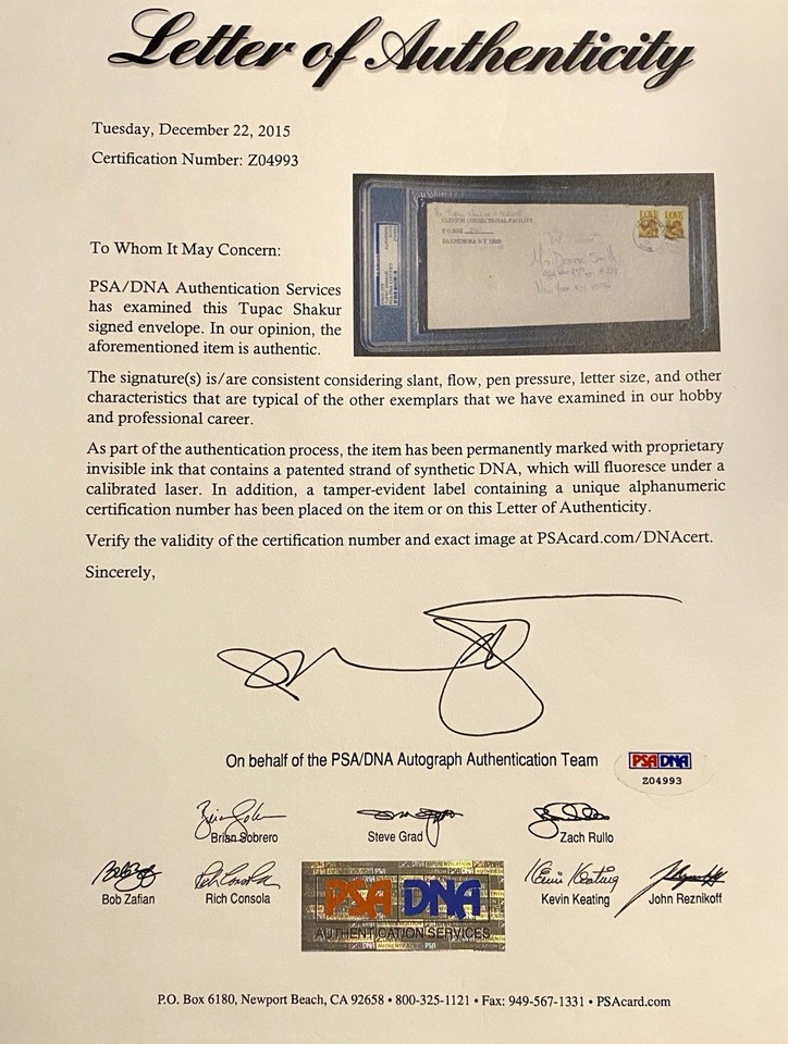 Tupac Shakur Signed Handwritten Letter & Envelope from Prison, 1995 ...