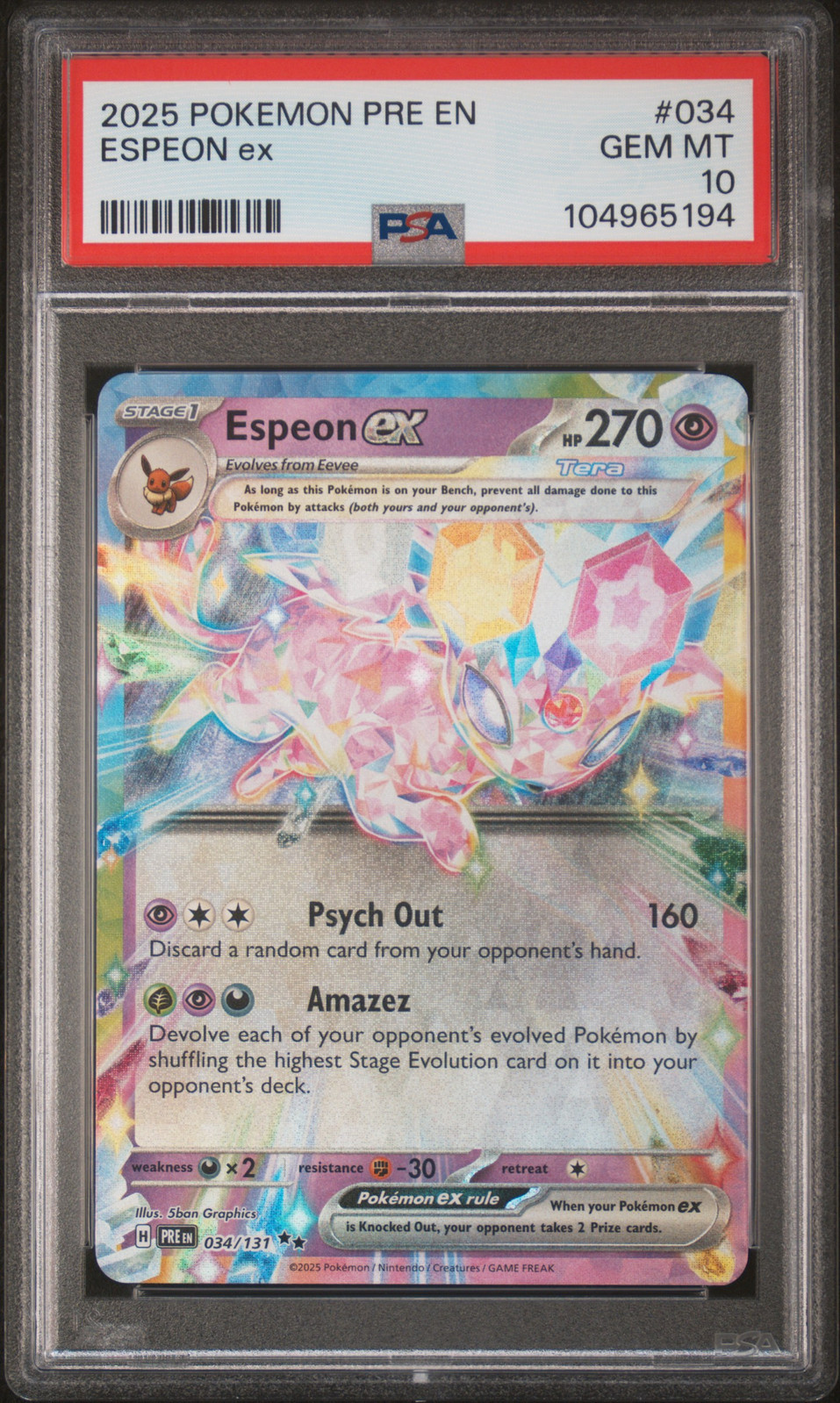 Espeon ex 2025 Scarlet & Violet: Prismatic Evolutions #034/131 Double ...