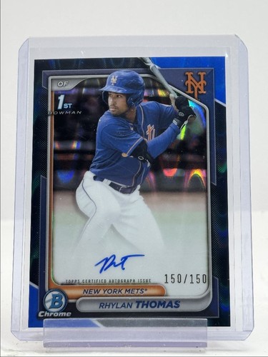 RHYLAN THOMAS 2024 BOWMAN CHROME 1ST BLUE RAYWAVE METS AUTO 150/150 ...