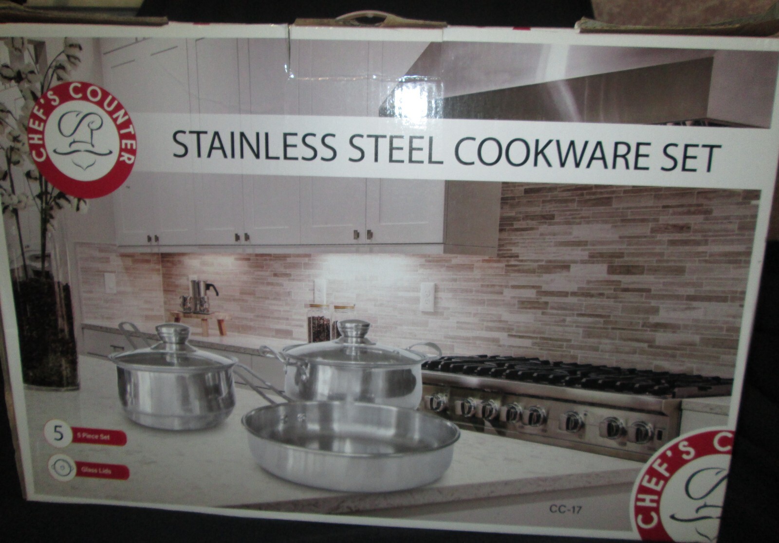 Chef's Counter Cookware Stainless Steel 5 Piece Saucepans and Skillet ...