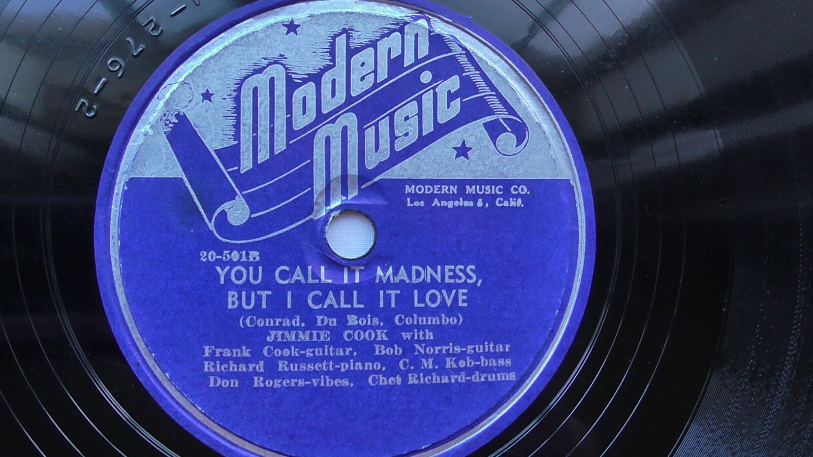 Jimmie Cook 78rpm Single 10-inch Modern Music Records #20-501 Black ...