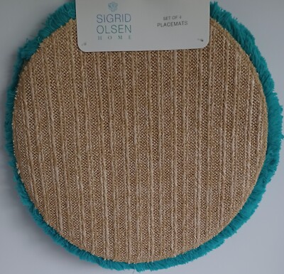 Sigrid Olsen Home 4 Round Placemats Woven with TEAL Fringe-15" | eBay