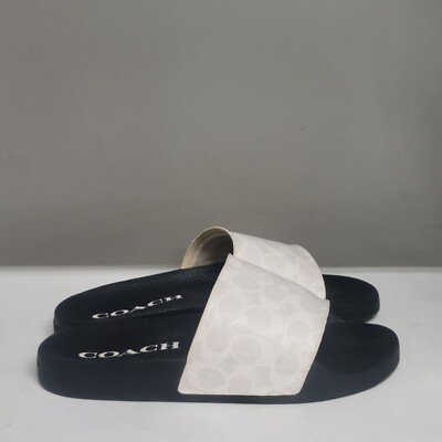 Coach Signature Coated Canvas Pool Slide Chalk/Black Mens Size 12D | eBay