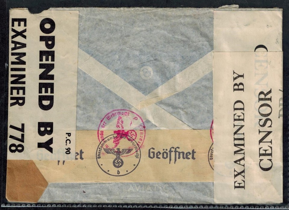 WWII Triple Censor Cover Bermuda, Germany, & Canada Censor Tape VERY ...