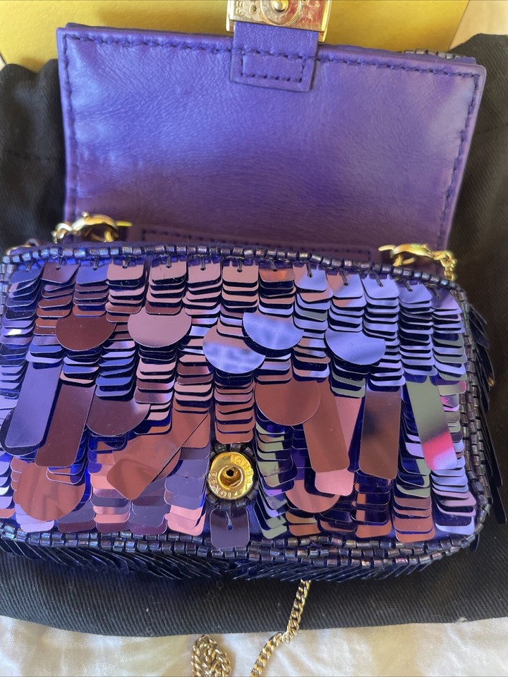Fendi nano baguette Purple Sequins SATC SJP New Iconic Micro Bag Chain ...