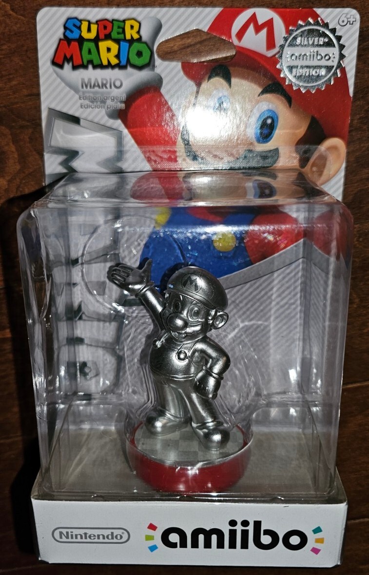 New Sealed Nintendo amiibo Figure Super Mario Mario Silver Edition ...