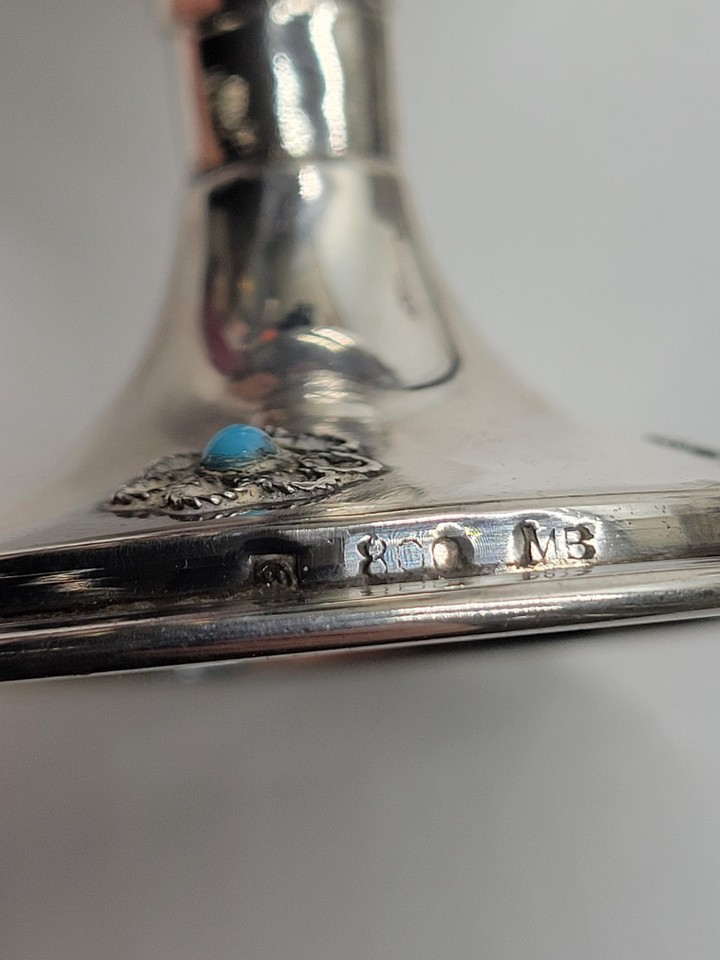 Vintage Israeli 800 Silver Kiddush Cup Turquoise Accents Filigree ...