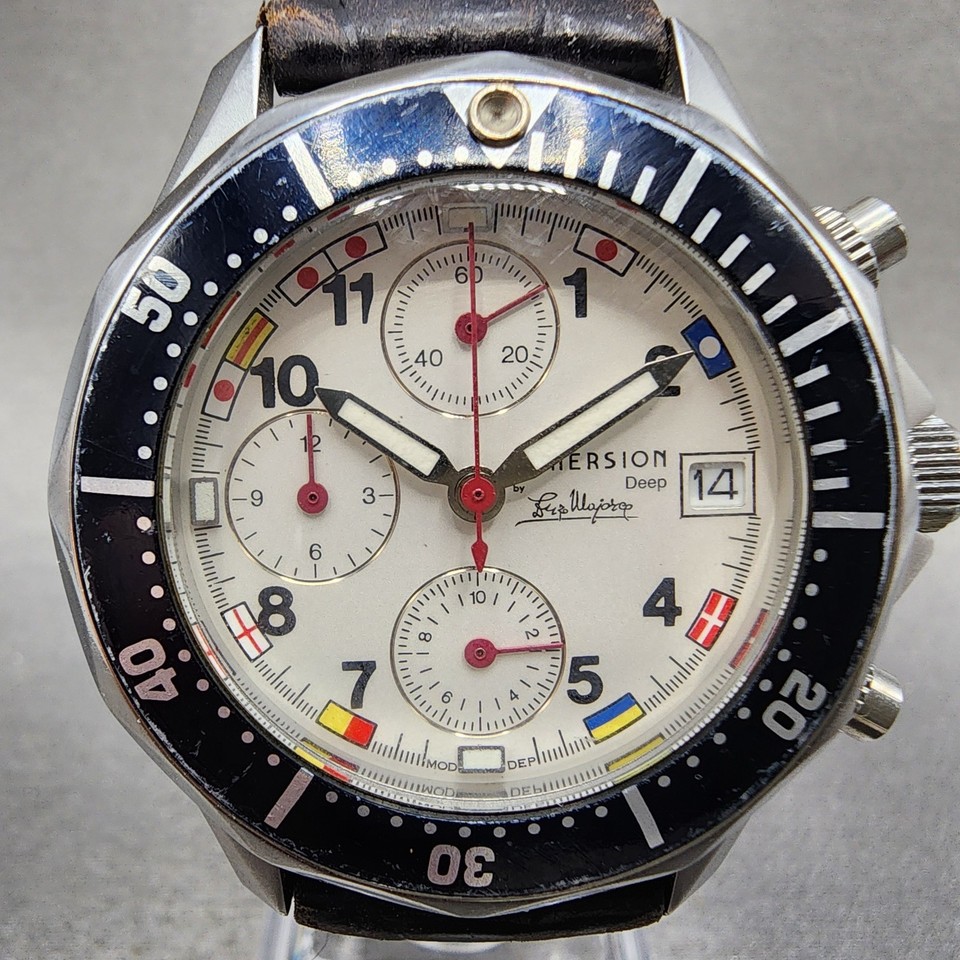 Immersion Chronograph Dive Watch Men 36mm White Dial Silver Tone Date ...